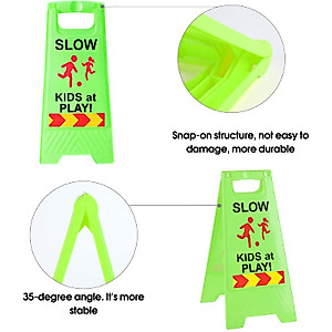 Slow Kids at Play Signs for Street, Double-Sided Text and Graphics with Reflective Tape, Children at Play Safety Sign for Neighborhoods Schools Park Sidewalk Driveway (2-Pack Green)