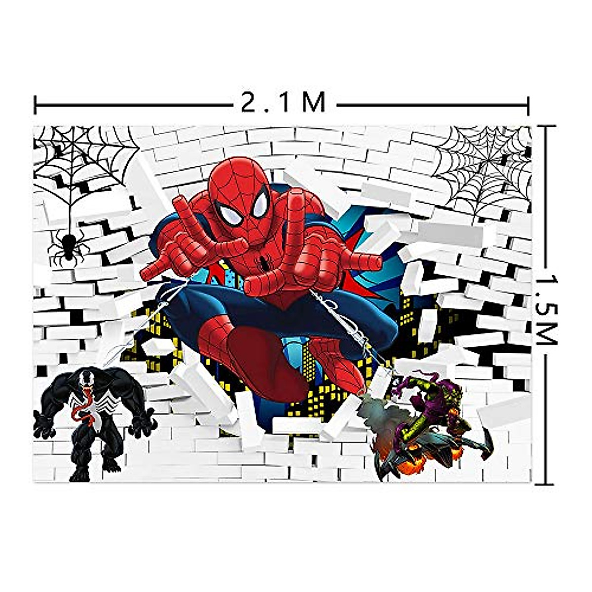 White Brick Wall Spiderman Photo Background Polyester Superhero Cityscape Spider Web for Children Baby Boys Birthday Party Banner Decorations Baby Shower Supplies (7x5 Ft)