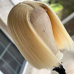 Lovigs Transparent Lace Front Wigs Human Hair with Baby Hair Natural Hairline Blonde Bob Wig Straight Hair Brazilian Virgin Human Hair 613 Bob Wigs for Black Women(8 Inch 613 color)