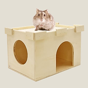 Hamiledyi Guinea Pig Hideout Hut with Windows Hamster Wooden House Large Space Chinchilla Wooden Hut for Hamsters Syrian Mouse Gerbil Hedgehogs Squirrels Habitat Decor