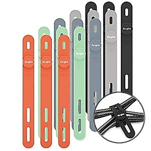Ringke Cable Tie Silicone (15 Pack) Colorful Reusable Holder Strap Organizer Management for Fastening Cable Cords and Wires