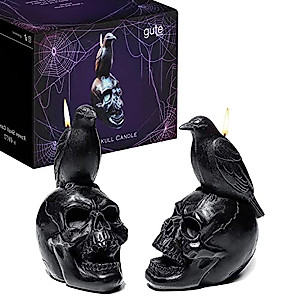Crow Raven Skull Candle - Gothic, Spooky Witchy Room Decor Decorations - Realistic Skeleton Skull & Bones Candles - Vegan 100% Vegetable Wax 6x3 inches Vintage Decoration Home Indoor & Out