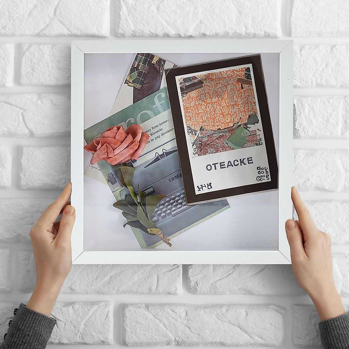 Muzilife 10x10 Shadow Box Picture Frame with Linen Board - Deep Wood & Glass Display Case Ready to Hang Memory Box Baby Sports Memorabilia, Pins, Awards, Medals, Wedding, Tickets and Photos (White)