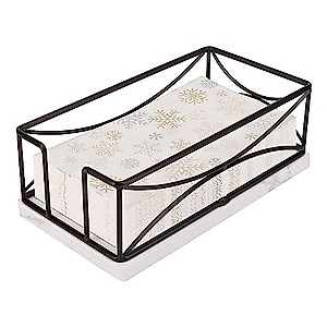 Livabber Guest Napkin Holder with Marble Base, Metal Bathroom Paper Hand Towel Storage Modern Napkin Tray Caddy for Countertop, Table Kitchen, Dinning Room (Black)