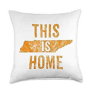 Tennessee State Flag Home Shirt Co. This Is Home Tennessee State Orange Proud Fan Gift Vintage Throw Pillow, 18x18, Multicolor