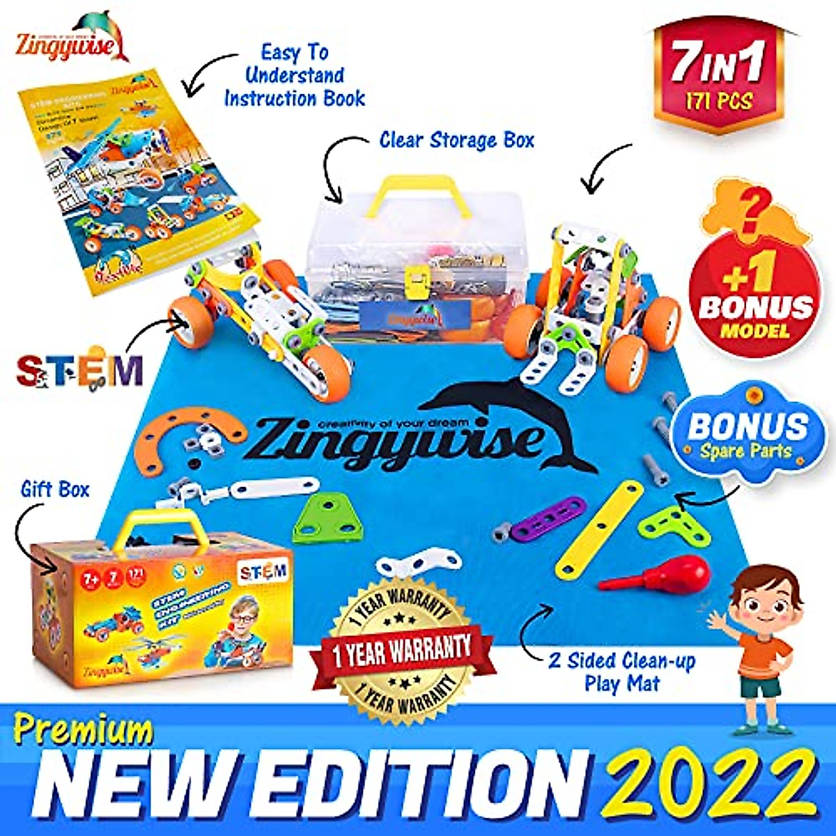 STEM Building Toy for 7-12 Years Old Boys 7-in-1 Models Kids Love to Build and Play 171Pcs Construction Set with Engineering Activity Kit Educational Toys for kids 5-7 Best Birhday Gift Toy for Kid