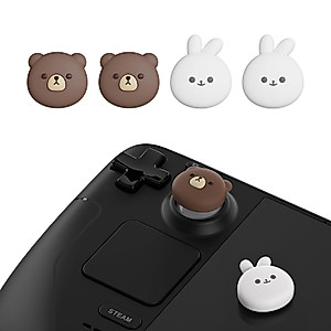 PlayVital Thumb Grip Caps for Steam Deck LCD, Silicone Thumbsticks Grips Joystick Caps for Steam Deck OLED - Chubby Bear & Smiley Bunny