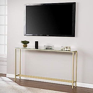 SEI Furniture Darrin Narrow Mirrored Top Console Table, 56", Metallic Gold
