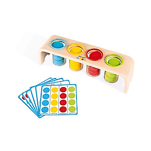 Janod Essentials Color Sorting Game – Wooden Puzzle with 12 Different Pattern Cards – Ages 2+ Years - J05066