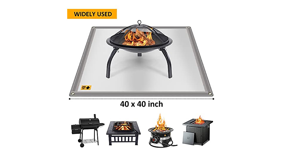 Semmiro 40" x 40" Square Fire Pit Mat, 3-Layer Fireproof Grill Pad ...