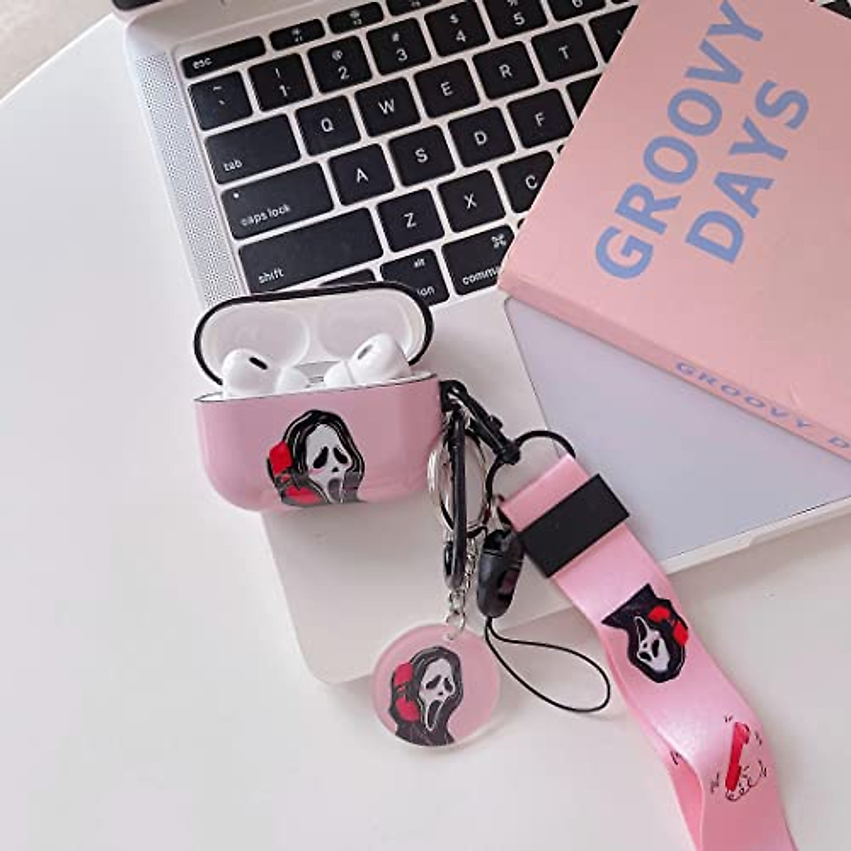 Cartoon Cool Scream Ghost AirPod Pro 2nd Generation case(2022),Unique Funny Fun Skull Design Horror Scary,with Keychain Clip Carabiner and Lanyard,Compatible with Apple AirPod Pro 2nd