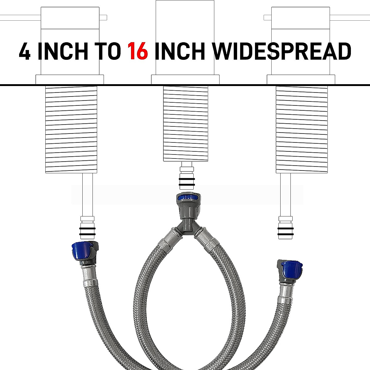 HOMYEP Quick Connect Faucet Water Supply Lines, 12 Inch, Widespread Bathroom Sink Faucets Replacement Fast Lock Pipe Hose, V-Shape