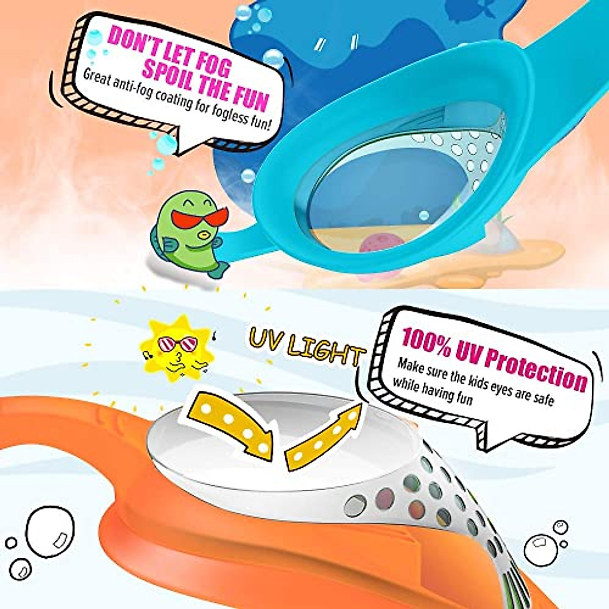 OutdoorMaster Kids Swim Goggles 2 Pack - Quick Adjustable Strap Swimming Goggles for Kids - F