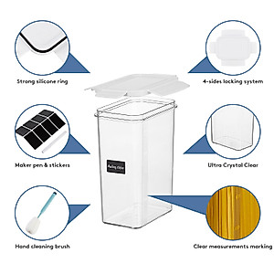 Crystal Clear Airtight Food Storage Containers with Lids, Plastic Canister Set for Kitchen Organization and Storage, for Flour, Sugar, Cereal, Rice, BPA Free Plastic 8-Pack with Different Sizes White