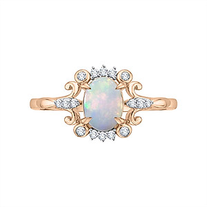 KATARINA Diamond and Oval Cut Opal Fashion Ring in 10K Rose Gold (7/8 cttw, G-H, I2-I3) (Size-9)