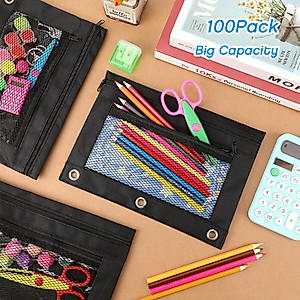Tinlade 100 Pcs 3 Ring Binder Pencil Pouches Zipper Pouches Case with Mesh Window Ring Binder Pencil Bags Case for Christian Charity Donation Supplies