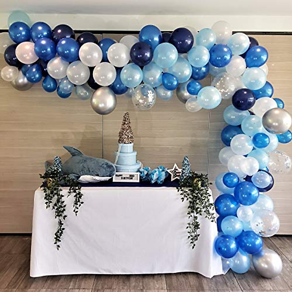 RC&Z Navy Blue Balloon Garland Arch Kit - 120 with Royal Blue, Baby Blue, White, Silver Metallic and Confetti Latex Balloons for Baby Shower Decorations Bachelorette Birthday Party Backdrop Background