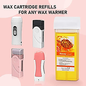 Roll On Wax, Honey Hair Removal Wax Cartridge, Depilatory Wax Roller Refill, Hair Removal Wax Roller, Wax Cartridge Refill for Body Waxing, Leg and Arms (4 Pack)