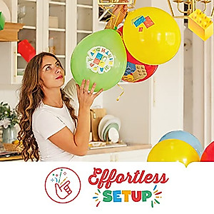 Building Block Birthday Party Supplies Set | Baby Boy Toddler Kids Birthday Brick Decorations – Cups Plates Signs Napkins Balloons Tablecloth Utensils – Decorations for Boys and Girls – Serves 25