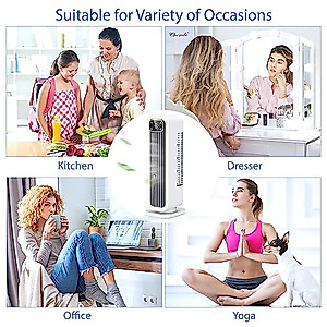 Oscillating Tower Fan, Bladeless Desk Fan 15 inch 12000mAh Battery Operated Portable Table Fan for Bedroom Office Home, Small Standing Fan for Rooms Desktop with Touch Control, Timer, Dimmable Light