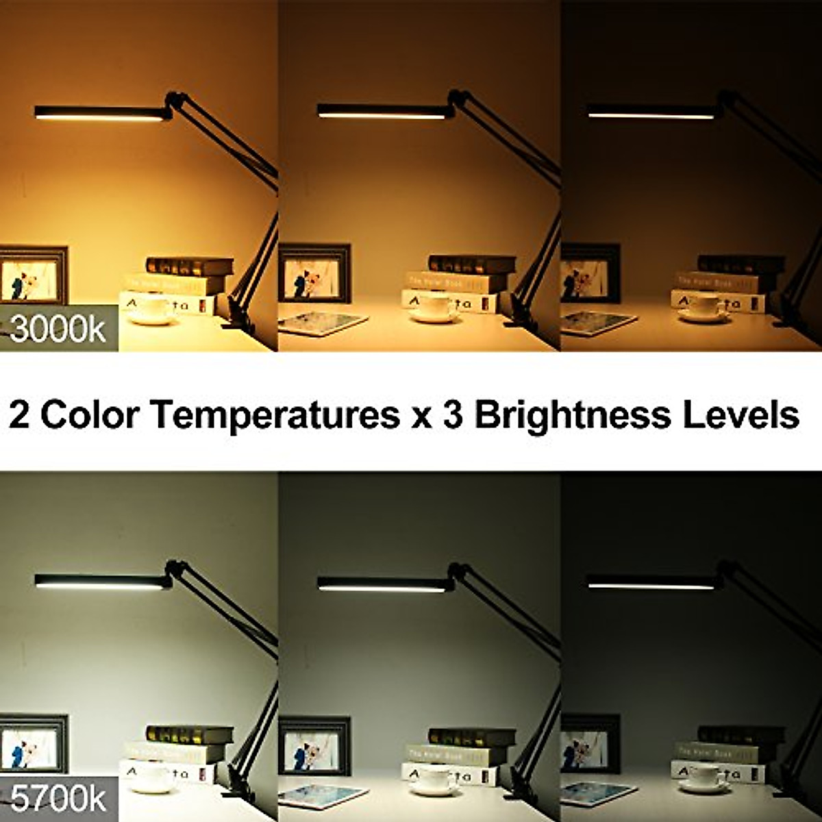 YOUKOYI A16S Metal Adjustable Swing Arm Desk Lamp with Clamp, Touch Control Table Lamp with Stepless Dimming, 3 Color Modes, Memory Function Eye-Caring Desk Light for Home/Office/Work/Study/Reading