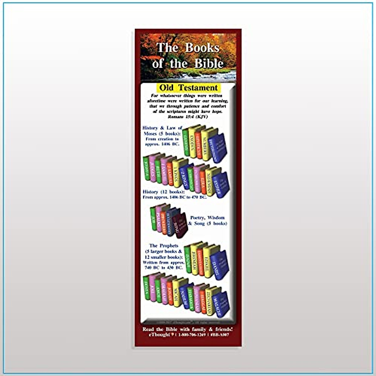 Books of The Bible Bookmarks - Devotional Companion, Church and Discipleship Teaching Aid, Gifts for Children, Seekers and Christians, Pack of 25, 2.75" x 8.25", by eThought (BB-A007-25-2.75x8.25)