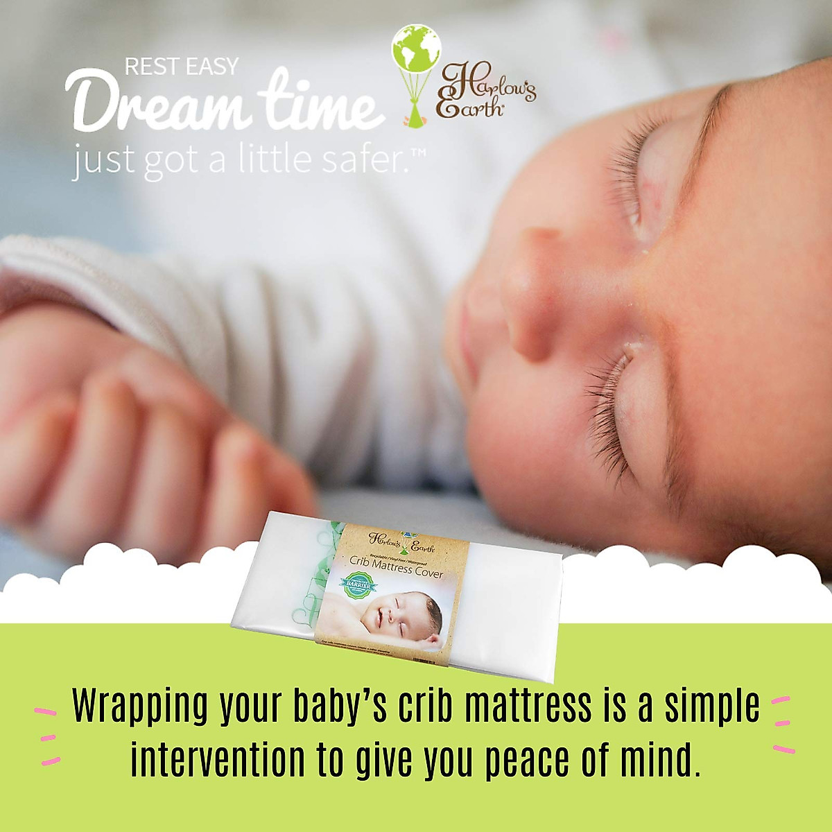 Harlow's Earth Protective Porta Crib Waterproof Mattress Cover, Waterproof, Safe Sleep Protection from Toxic Mattress Off Gassing, Impermeable Barrier Between Chemicals and Your Baby