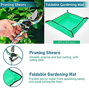 Deaname Garden Tool Set Gardening Hand Tools Kit, Floral Sturdy Garden Gifts, 4 PCS Heavy Duty Shovel Kit Including Trowel, Sharp Pruner, Hand Rake, and Mat (Blue Set)