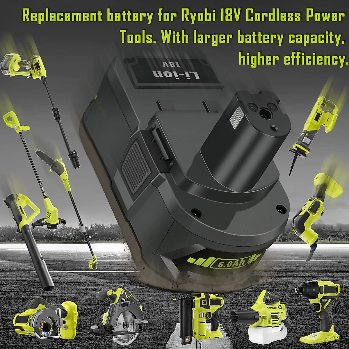 BATINO 2 Pack 6.0Ah P108 18V Replacement Battery for Ryobi P102 P103 P104 P105 P107 P109 P100 P122 18 Volt Lithium-ion Batteries Compatible with Ryobi One+ Cordless Brushless Power Tools