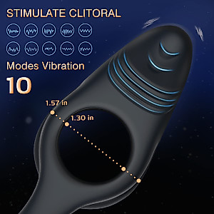 Vibrating Cock Ring with Clitoral Vibrator,10 Vibration Modes Penis Ring for Men, Medical Silicone Waterproof Sex Toys for Adult Couples Black