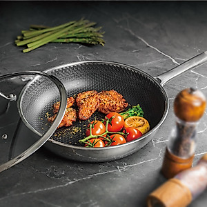 Bakoniion Hybrid Nonstick Frying Pan with Lid 12 Inch,Stainless Steel Honeycomb Pan Compatible with All Cooktops Dishwasher and Oven Safe
