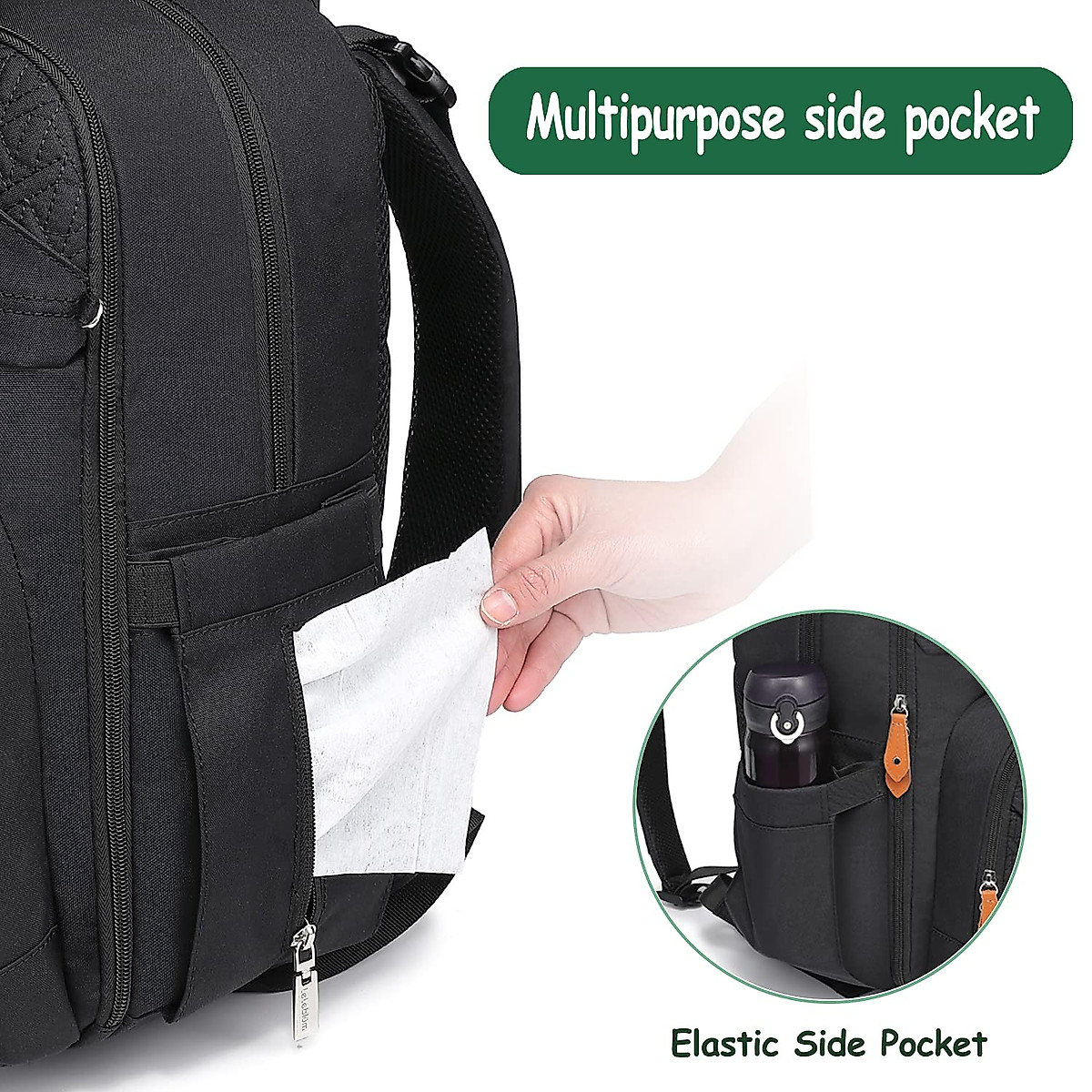 Diaper Bag Backpack, LeLeBlum Large Capacity Diaper Bag with Changing Pad, Pacifier Case and Stroller Straps, Multifunction Waterproof Travel Back Pack for Boys Girls, Black