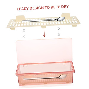 KICHOUSE Spoon Organizer 2 Pcs Drain Box Clear Plastic Serving Tray Plastic Serving Utensils Clear Spoons Silverware Storage Tray Kitchen Silverware Organizer Utensil Organizer Drain Rack