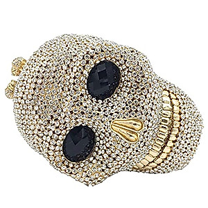 Halloween Novelty Skull Clutch Women Evening Bags Party Cocktail Crystal Purses and Handbags (Big, Gold&Silver)