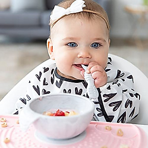 Bumkins Suction Silicone Baby Feeding Set, Bowl, Lid, Spoon, BPA-Free, First Feeding, Baby Led Weaning - Marbled