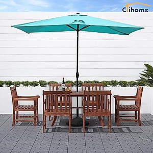 Clihome Patio Umbrella 10'x6'5 Rectangular Outdoor Umbrella Market Table Umbrella with Push Button Tilt and Crank for Patio Backyard Garden Deck Pool (Light Blue)