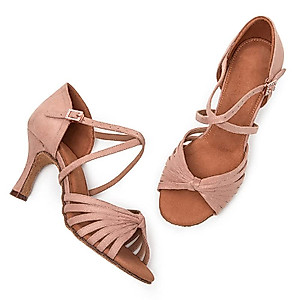 JUODVMP Women Latin Dance Shoes Ballroom Heels Performance Salsa Tango Practice Dance Shoes 3inch Heel,Model KCBD TG,7.5 US