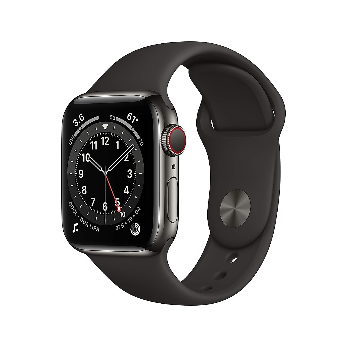 Apple Watch Series 6 (GPS + Cellular, 40mm) - Graphite Stainless Steel Case with Black Sport Band (Renewed)