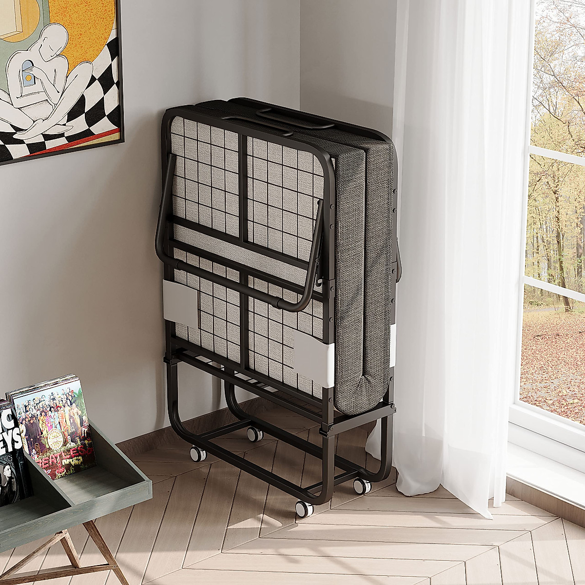 MUTUN Folding Bed with Mattress, Upgraded 5" Memory Foam Mattress Portable Foldable Guest Bed for Adults, Cot Fold Up Day Bed Rollaway Bed with Metal Frame on Wheels, Bed Cover Included 75" x 31"