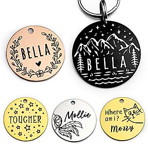 YiXiEr Stainless Steel Pet ID Tag Dog Tags Personalized Front and Back Engraving, Many Patterns and Colors to Select