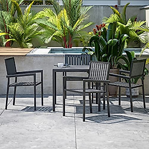 Flash Furniture Harris Commercial Set 4 Metal Chairs Backs and Seats-Square Table with Poly Resin Top, 5 Piece, Black