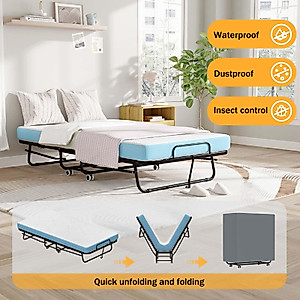 EtherealZYF Folding Bed with 5 Inch Mattress, 75x38 Twin Size Steel Frame Base, Memory Foam, Portable Foldable Roll Away Adult Bed with Lockable Wheels, Easy Assembly & Moving, Space-Saving Black