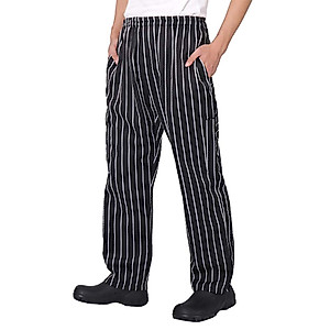 Men's and Women's Baggy Chef Pants Black and White Stripes Cargo Style Cook Pant Black S