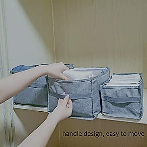 Butishop 3 Pcs Clothes Drawer Organizer Foldable Closet Organizers with Handle Fabric Wardrobe Compartment Storage Box for Underwear Socks Scarves Pants Shirts Organization(Grey)