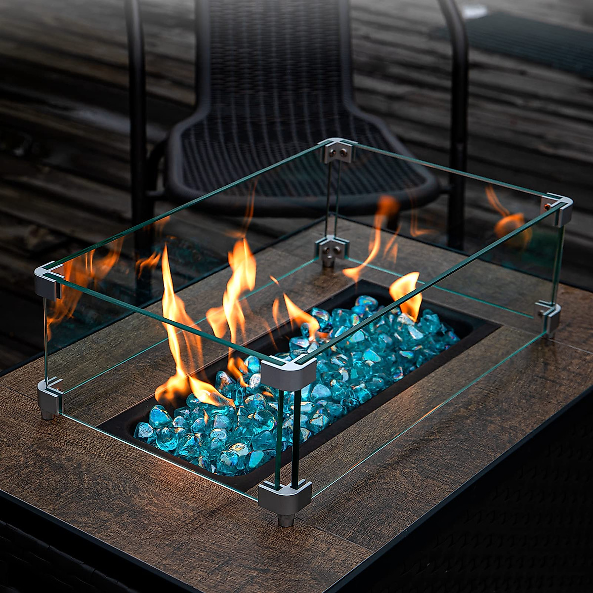 GASPRO 30 Pound Fire Glass Diamonds 1 Inch, Fire Pit Glass for Gas Fireplace and Fire Pit, Caribbean Blue, High Luster