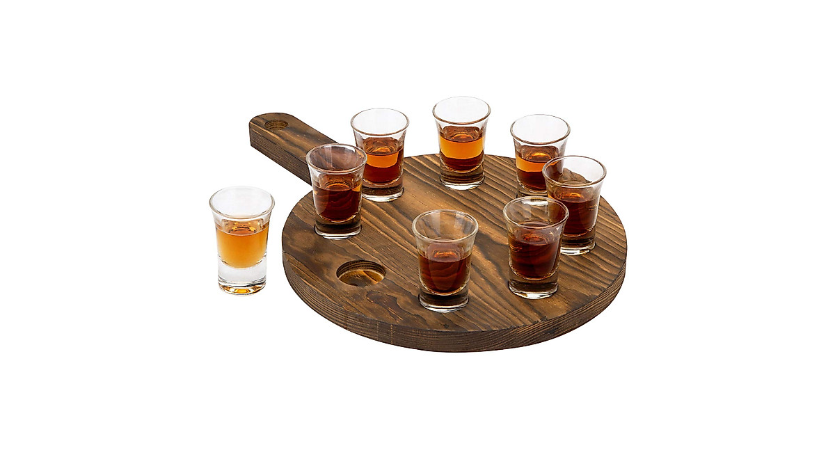 MyGift 9 Piece Shot Glass Set with Rustic Paddle Board - Perfect Party ...