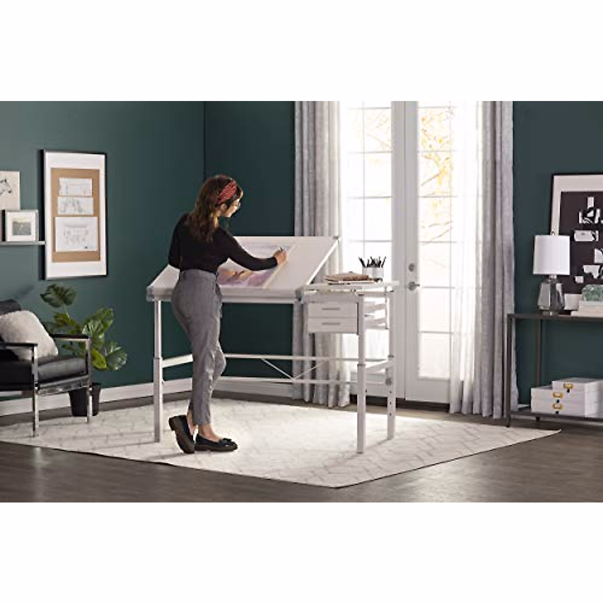 Studio Designs Graphix II Pro Line Split Top Height Adjustable Drafting, Drawing Table with 39.5" x 30" Tilting Top,White