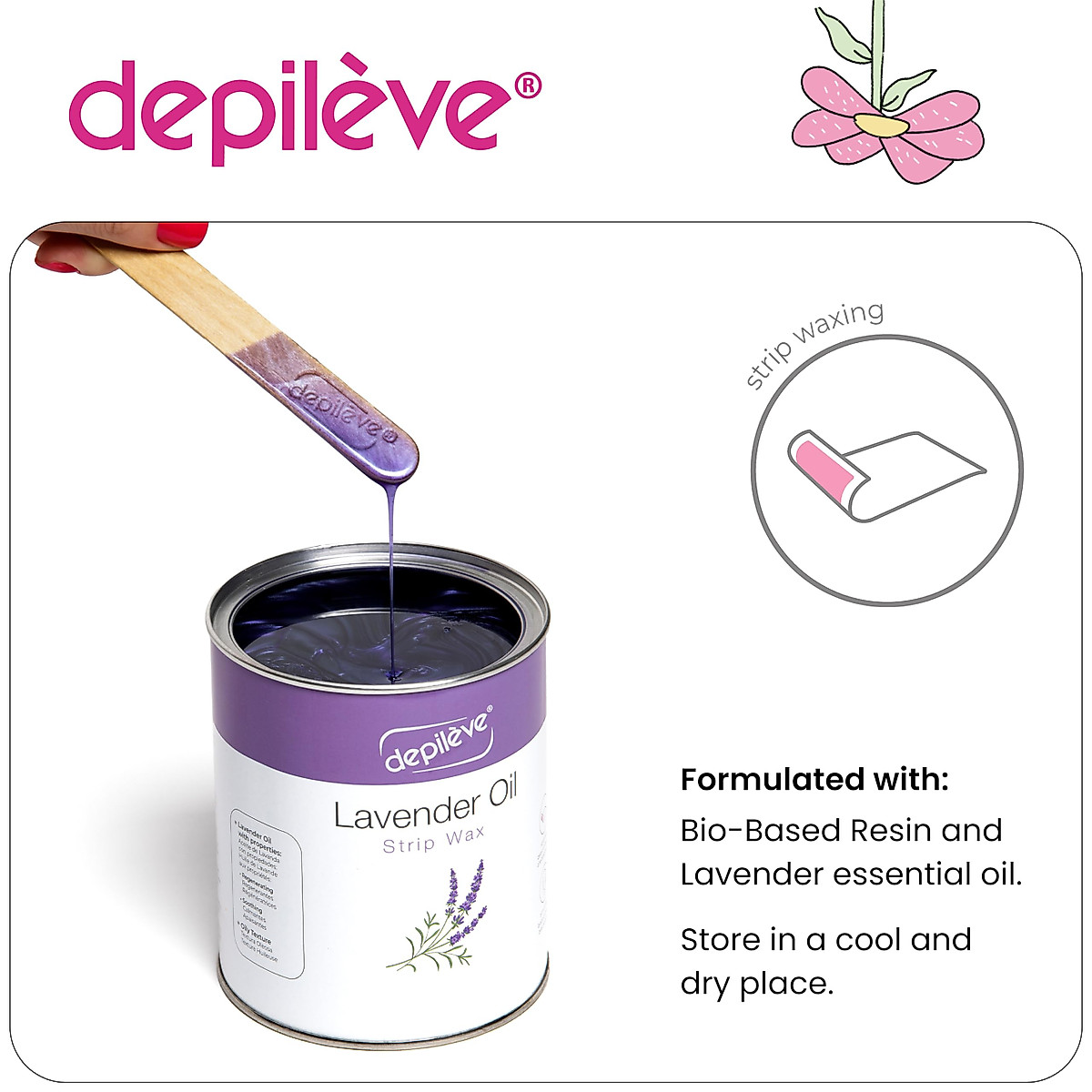 Depileve Hair Removal Wax - Lavender Rosin Wax for Sensitive Skin - Full-Body Wax - Ideal for Delicate Areas - Moisturizing Strip Wax - for Salon and At-Home Use