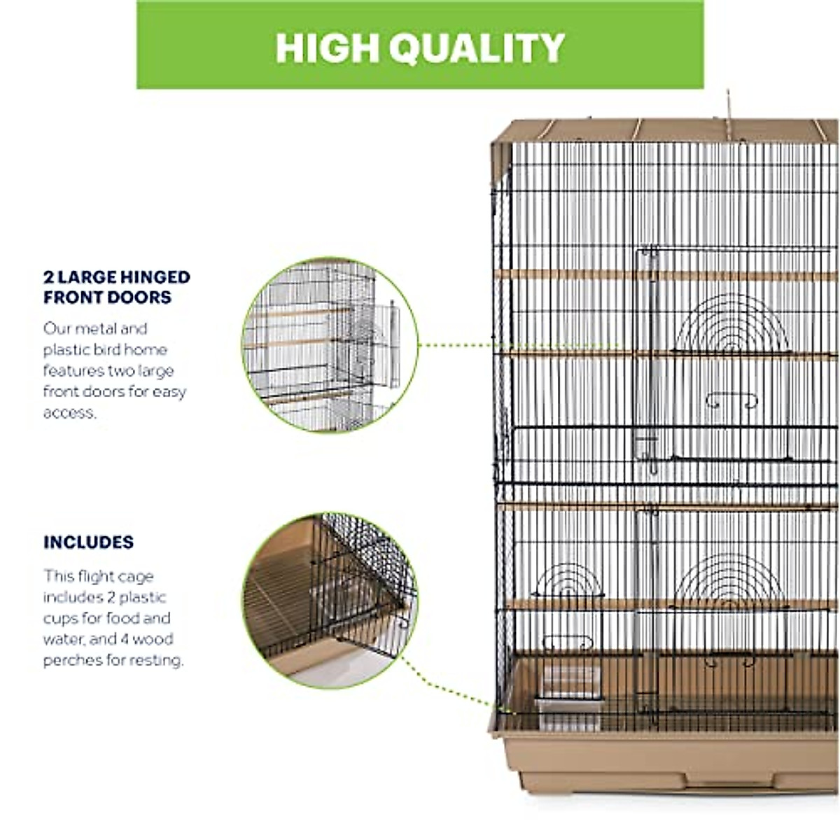 Prevue Pet Products Flight Cage for Multiple Small Birds, Steel Metal and Plastic Cage Home Crate Enclosure for Birds, Standing Birdcage, Brown/Black