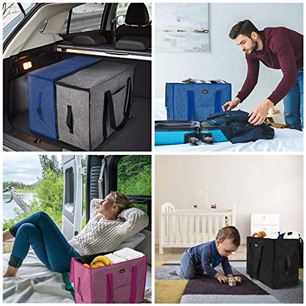 BALEINE 2 Pack Storage Tote with Zippers & Carrying Handles, Heavy-Duty Oxford Fabric Moving Bags for Space Saving Moving Storage, Pink